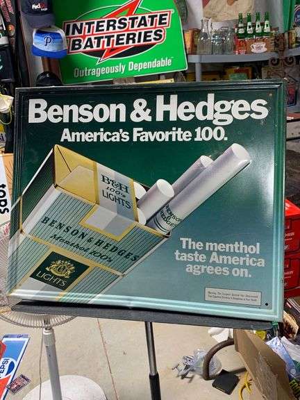 Vintage Benson and Hedges metal self framed sign - McNatt Real Estate