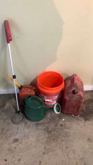 2 gas jugs-clean 5 gal bucket-metal detector - McNatt Real Estate