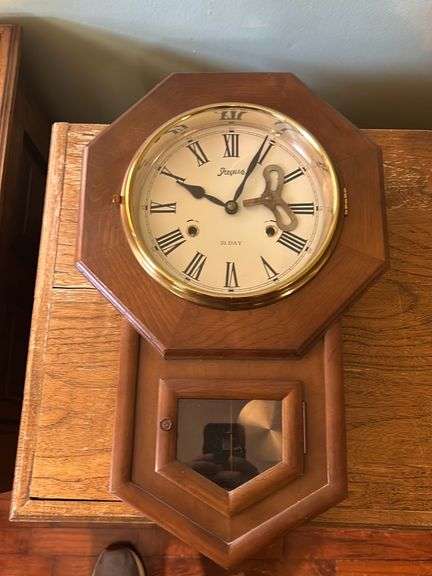 Old Spiegel Co 31 day key wound clock - with key and pendulum - McNatt ...