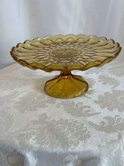 Vintage Amber Glass Round Pedestal Cake Stand - McNatt Real Estate