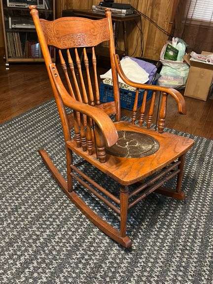 Antique leather bottom rocker w/cushion -see all photos - McNatt Real ...