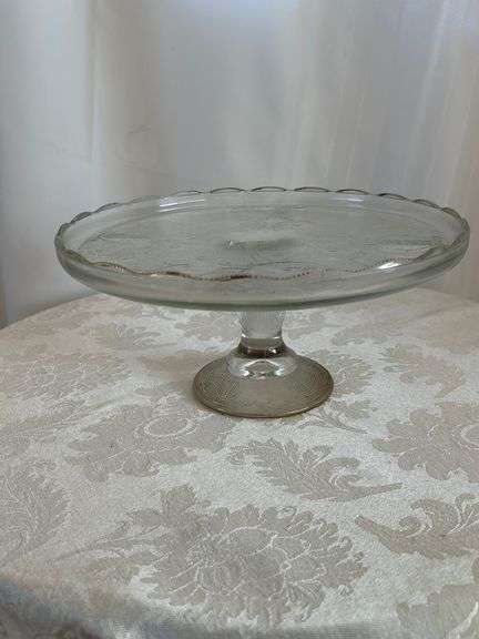Depression Glass Jeanette Lyre Pedestal Glass Cake - Pastry Stand ...