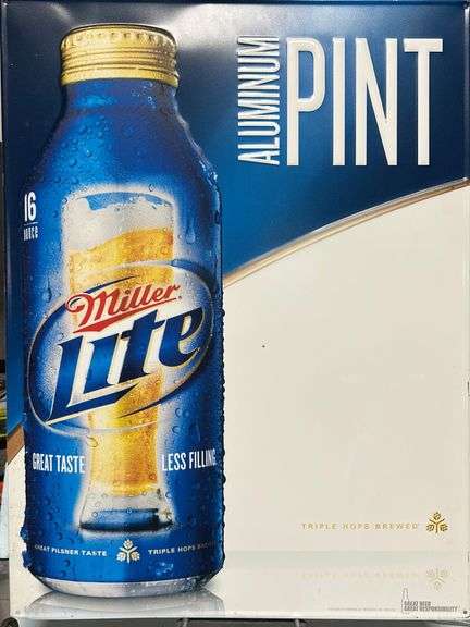 Nice orig. Miller Lite metal embossed self frames sign - McNatt Real Estate
