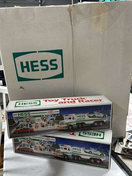 2 Orig HESS Toy truck and Racecars with Orig shipping box and orig HESS Store poster - McNatt ...