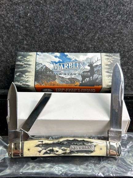 Gorgeous MARBLES Black stag bone 3 blade pocket knife - McNatt Real Estate
