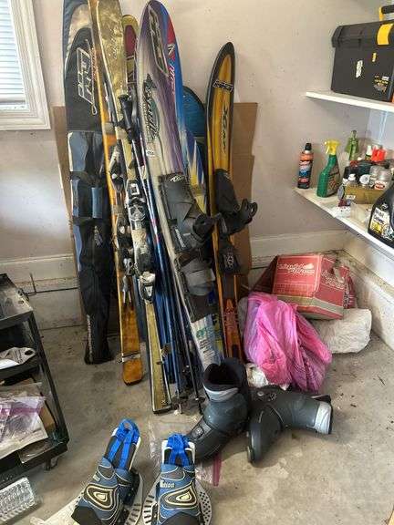 Large lot of snow and water skis -boots and water boards and folding ...