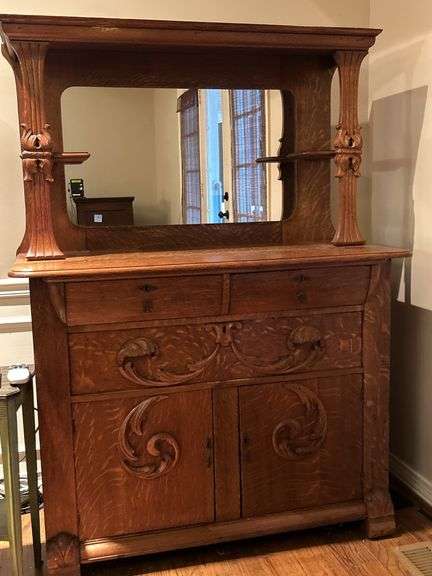 Absolutely gorgeous Antique Tiger Oak buffet server - McNatt Real Estate