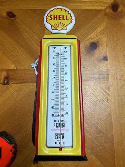 Nice metal Shell Gas pump Thermometer - McNatt Real Estate