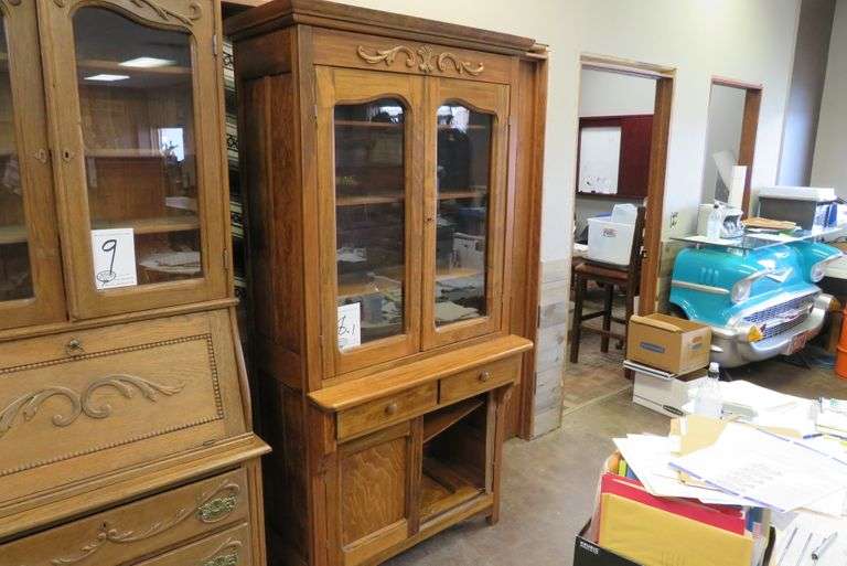 38"x21"79"T oak wood one-piece hutch (hand grooved shelving ...