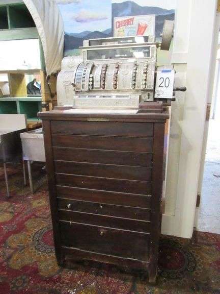 VINTAGE NATIONAL CASH REGISTER AND CASH REGISTER STAND WITH BELLS. VERY ...