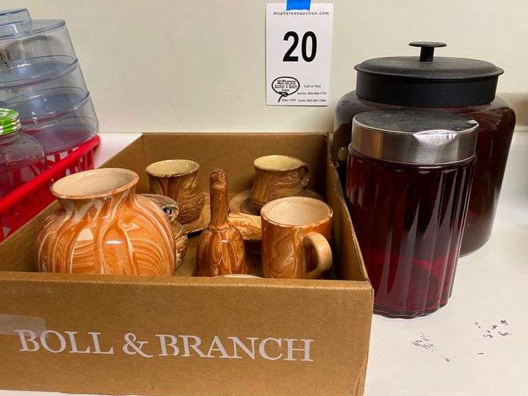 EMIL CAHOY - COLOME, SD POTTERY. APPX 10 PIECES AND TWO CRACKER JARS ...