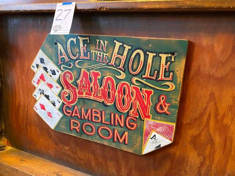 115" LONG 75" TALL KENT BAILEY CARVED BAR SETTING W/ ACES IN THE HOLE ...