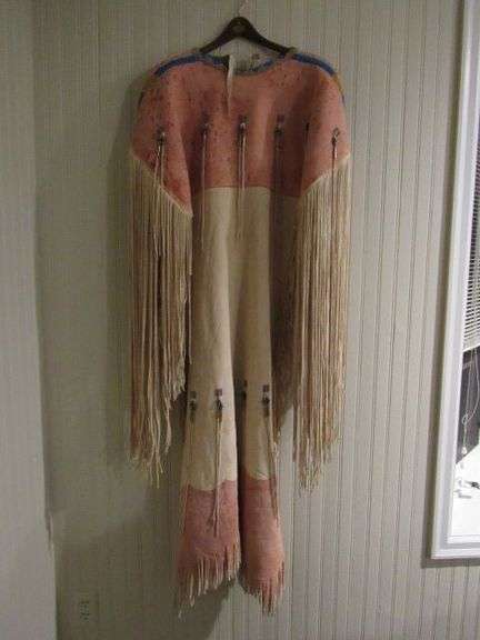 NATIVE AMERICAN DEER OR ELK HIDE DRESS WITH BEAD WORK AND LOTS OF ...