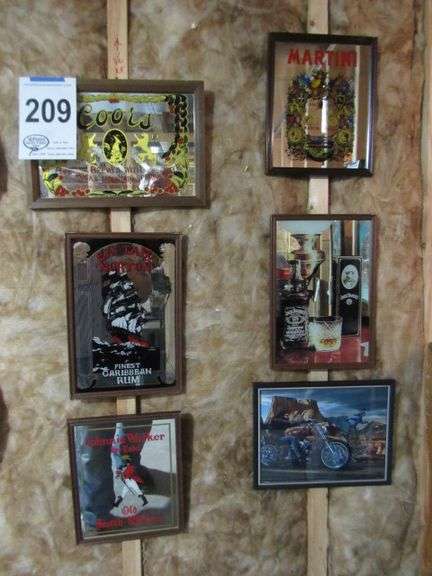 SIX WALL HANGING MIRROR SIGNS - COORS, CAPTAIN NORTON, JOHNNY WALKER ...