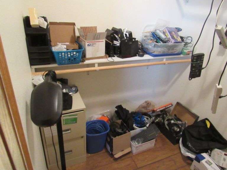 CONTENTS OF THE CLOSET INCLUDING KEYBOARDS, MODEMS, COMPUTER BAGS AND ...