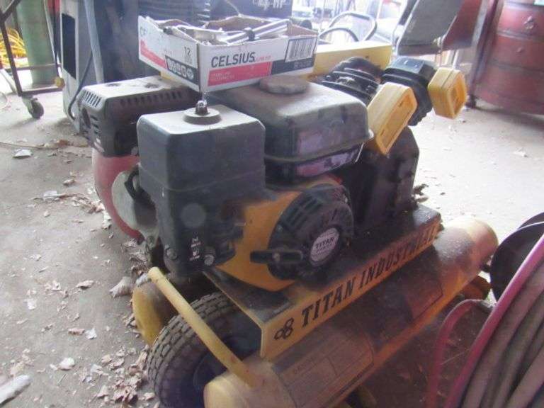 TITAN INDUSTAIL GAS POWERED AIR COMPRESSOR 5.5 HP 8 GALLON MOTOR IS ...