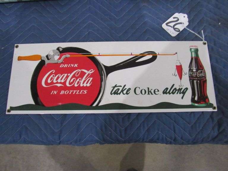 7" X 18" COKE FISHING POLE AND FRY PAN SIGN - REPRODUTION - McPherson ...