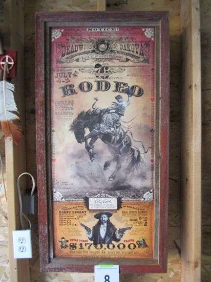 22" X 43" DEADWOOD RODEO POSTER -ARTIST SIGNED - BARN WOOD FRAME ...