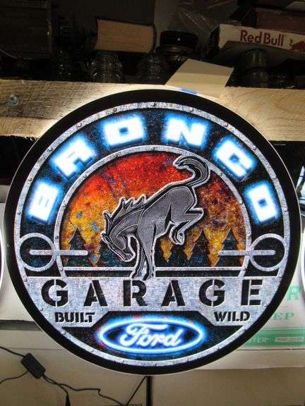 23" ROUND LIGHTED FORD BRONCO SIGN - McPherson Auction & Realty
