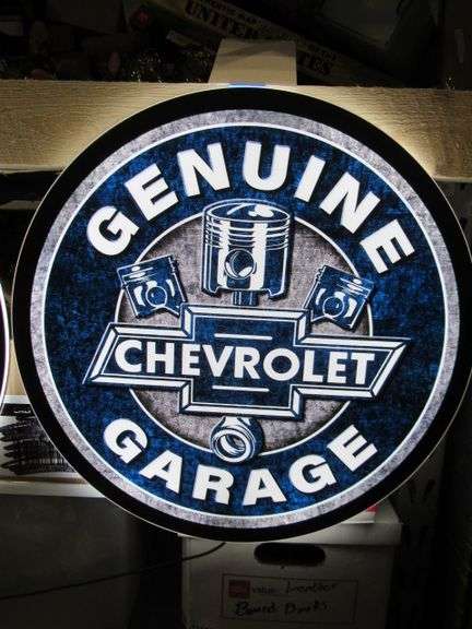 23" ROUND LIGHTED CHEVROLET GARAGE SIGN - McPherson Auction & Realty