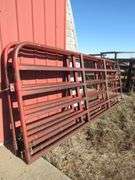 12' RED 6 BAR POWDER RIVER LIVESTOCK GATE - McPherson Auction & Realty