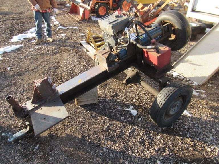 Shop built self-contained log splitter on single axle with gas engine ...