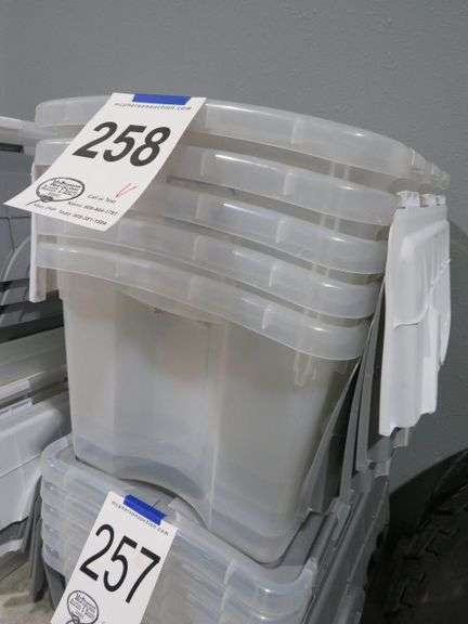 5 STERILITE PLASTIC STORAGE TUBS W/ INTERLOCKING LIDS ALL TO GO ONE ...