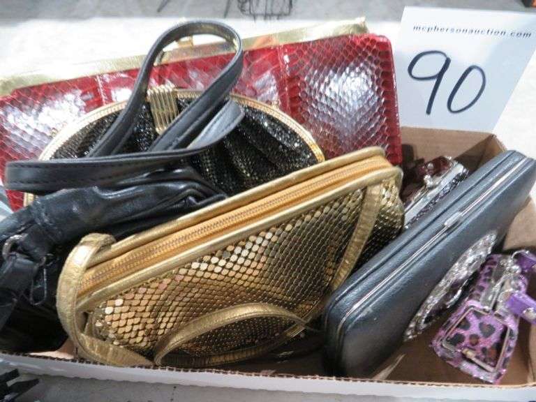 BOX WITH ASSORTED BAGS, PURSES AND ETC - McPherson Auction & Realty