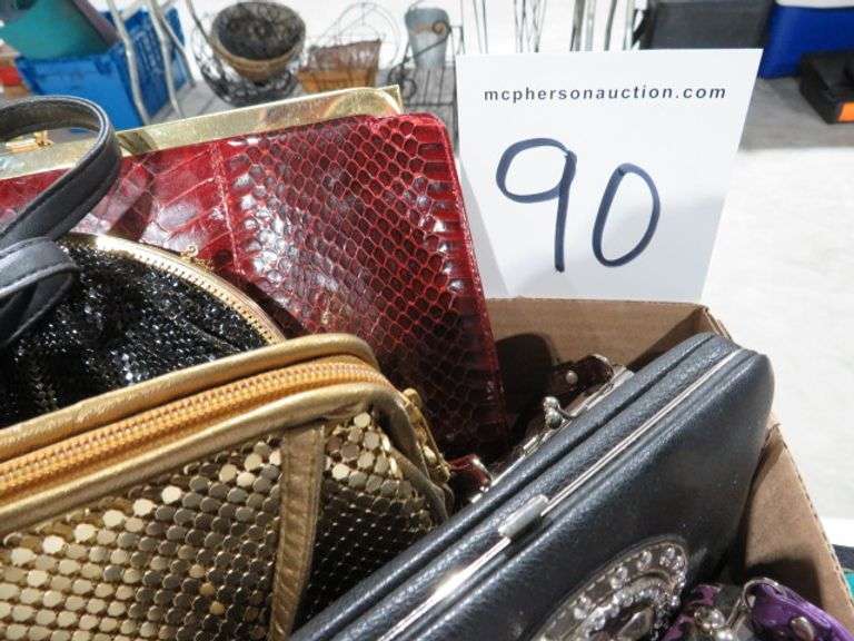 BOX WITH ASSORTED BAGS, PURSES AND ETC - McPherson Auction & Realty
