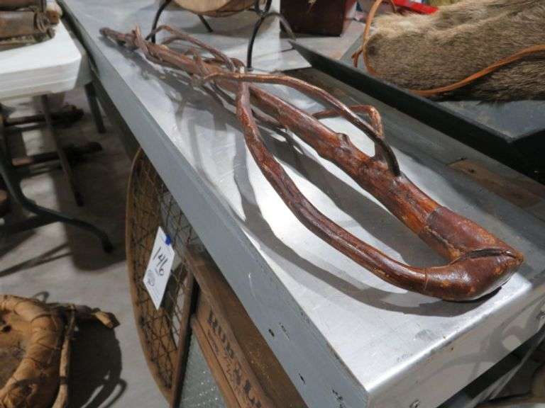 SMALL RAWHIDE DRUM & BRANCH ART - McPherson Auction & Realty