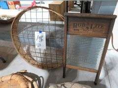 ROUND WIRE RACK AND WASHBOARD - McPherson Auction & Realty
