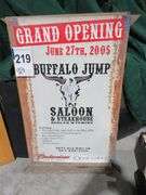 BUFFALO JUMP SALOON GRAND OPENING SIGN - McPherson Auction & Realty