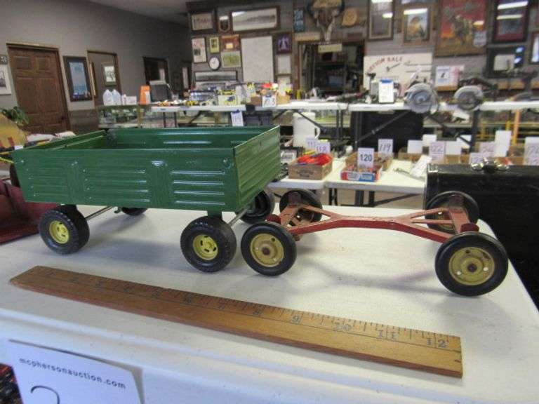 CLYDESDALE SMALL STUFFED HORSE,JD METAL HAY WAGON AND OTHER METAL WAGON ...