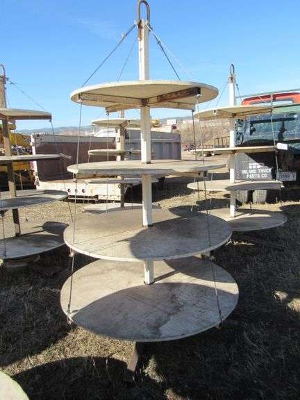 SHOP BUILT SPINNING STORAGE SHELF UNIT - 4 SHELVES - APROX 6' TALL AND ...