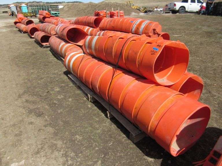 268 - ORANGE REFLECTOR BARRELS - ROUNDED WITH A FLAT SIDE - SELLS WITH ...