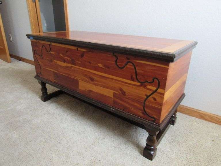 ORNATE CEDAR CHEST 45"X19"X24" TALL - McPherson Auction & Realty