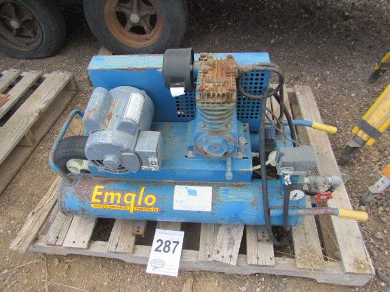 EMGLO 1.5HP TWIN TANK AIR COMPRESSOR - WILL CHECK OPERATION AND UPDATE ...