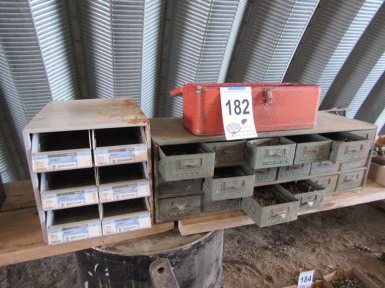18 DRAWER METAL BOLT BIN 34"X11"X12" DEEP WITH SOME HARDWARE INCLUDED 6 ...