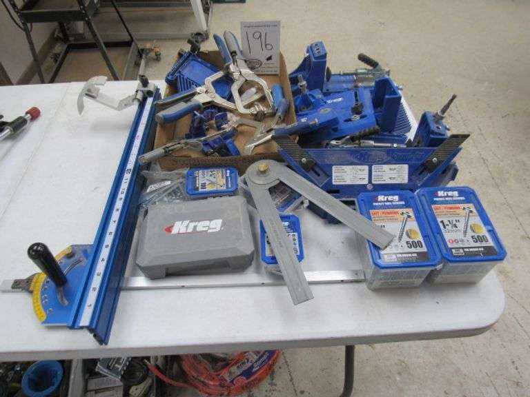 THIS IS A LARGE LOT OF KREG TOOLS, JIGS AND SUPPLIES.....BE SURE TO ...