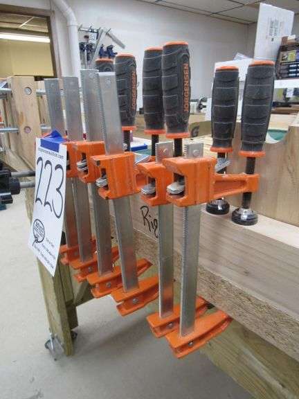 TWO MACKLANBURG-DUNCAN CLAMPS, FOUR JORGENSON 8" BAR CLAMPS AND TWO ...