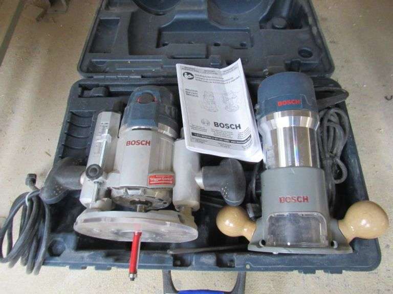 TWO BOSCH ROUTERS IN BOX W/ EXTRA BLADES, BASES AND MOUNTS - McPherson ...