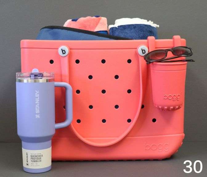 Coral-colored Bogg Bag Ultimate Tote with two removable pouches, a Bogg ...