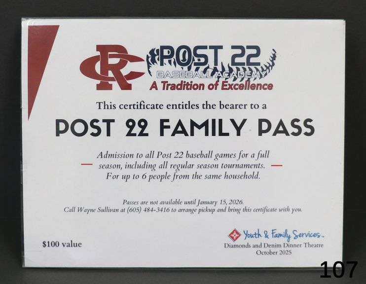 Post 22 Family Pass - allows admission to all Post 22 baseball games ...