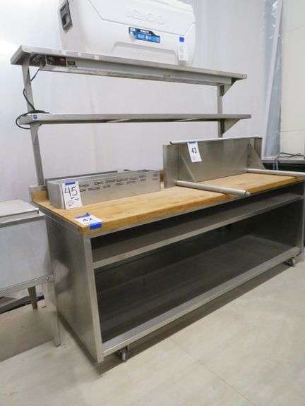 38"X84" STAINLESS STEEL AND BUTCHER BLOCK PLATING STATION WITH 6' HEAT ...