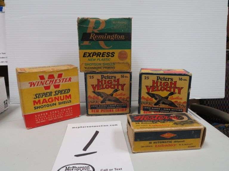 5 ASSTD. VINTAGE SHOTGUN SHELL AMMO BOXES SOME AMMO INCLUDED ALL TO GO ...