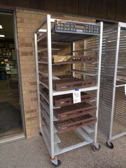 10 SHELF ALUMINUM BREAD RACK ON CASTERS - McPherson Auction & Realty