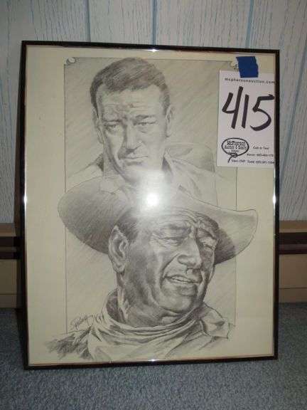 JOHN WAYNE PENCIL DRAWING 16"X20" - McPherson Auction & Realty