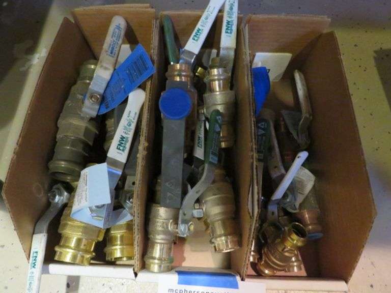 3 BOXES OF NEW SHUT OFF VALVES ALL TO GO - McPherson Auction & Realty