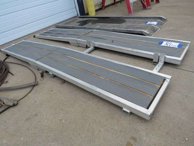 PAIR OF ALUMINUM FOLDING LOADING RAMPS, EACH SIDE IS 16" W X 93IN LONG ...