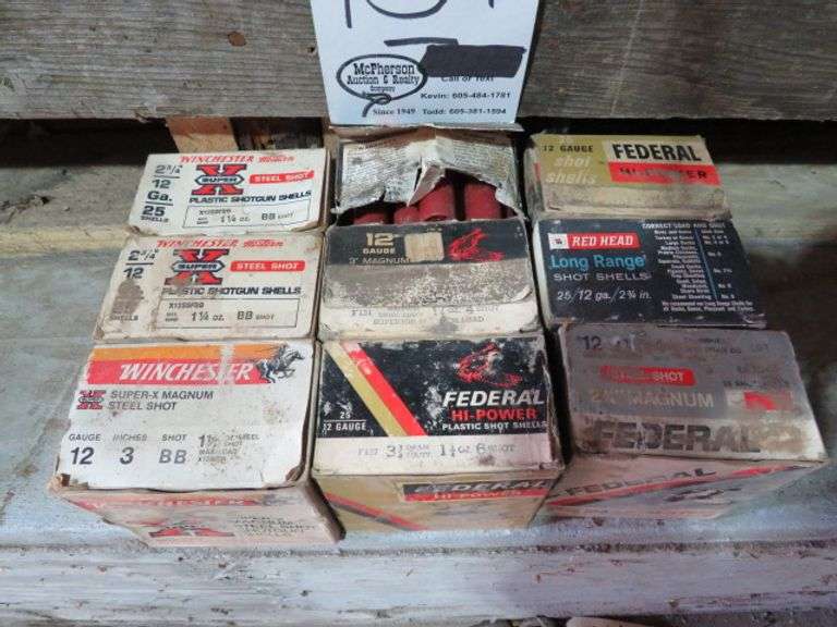 9 BOXES OF 12 GA. SHOTGUN SHELLS MOST ARE FULL - McPherson Auction & Realty